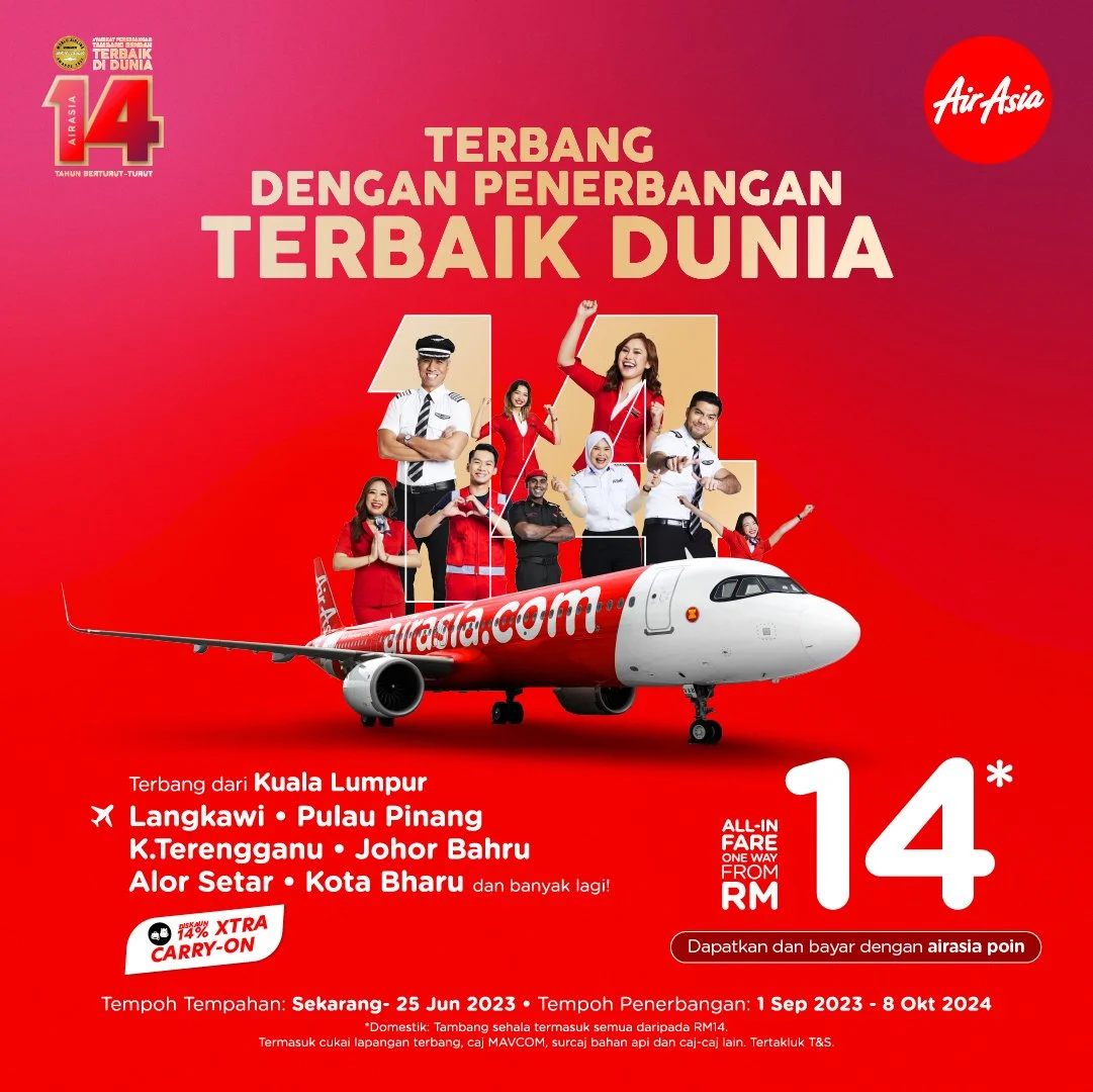 AirAsia tawar tambang bermula RM14 sempena kemenangan sebagai Syarikat Penerbangan Tambang ...