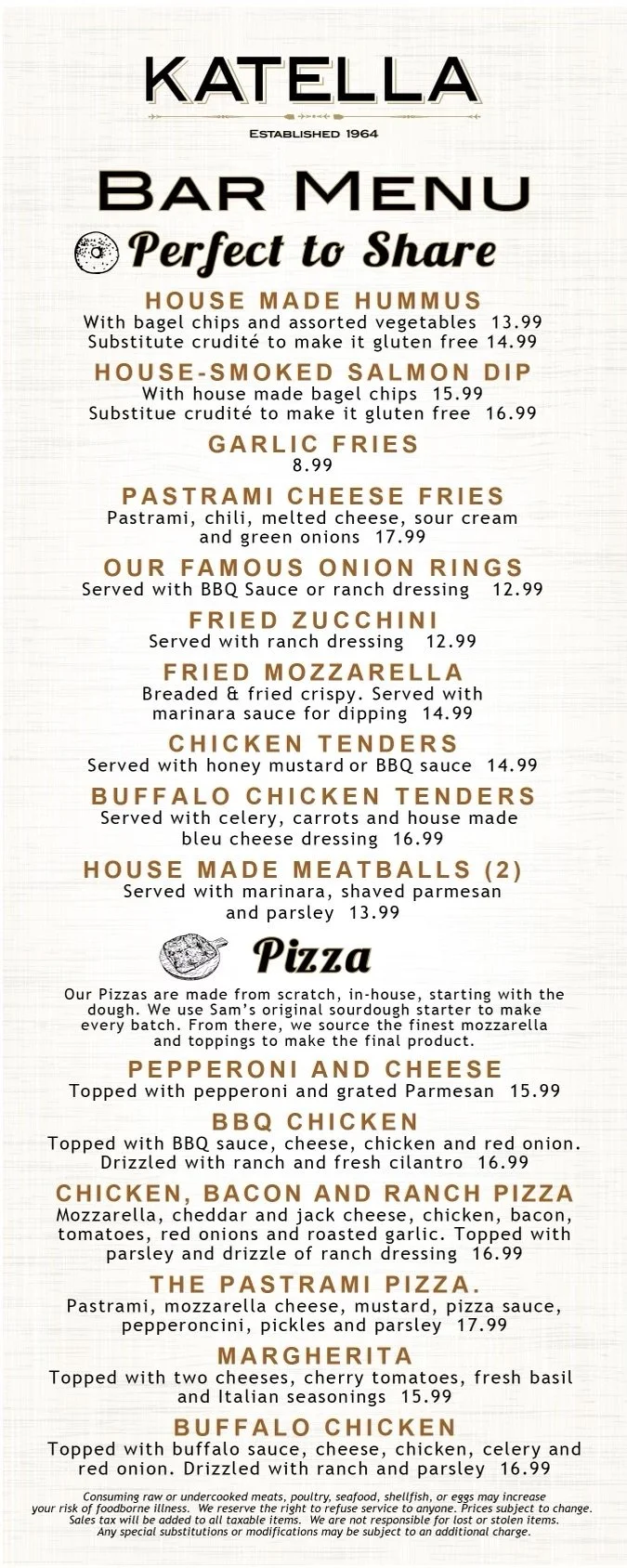 Restaurant Menu — Katella Bakery, Deli, Restaurant