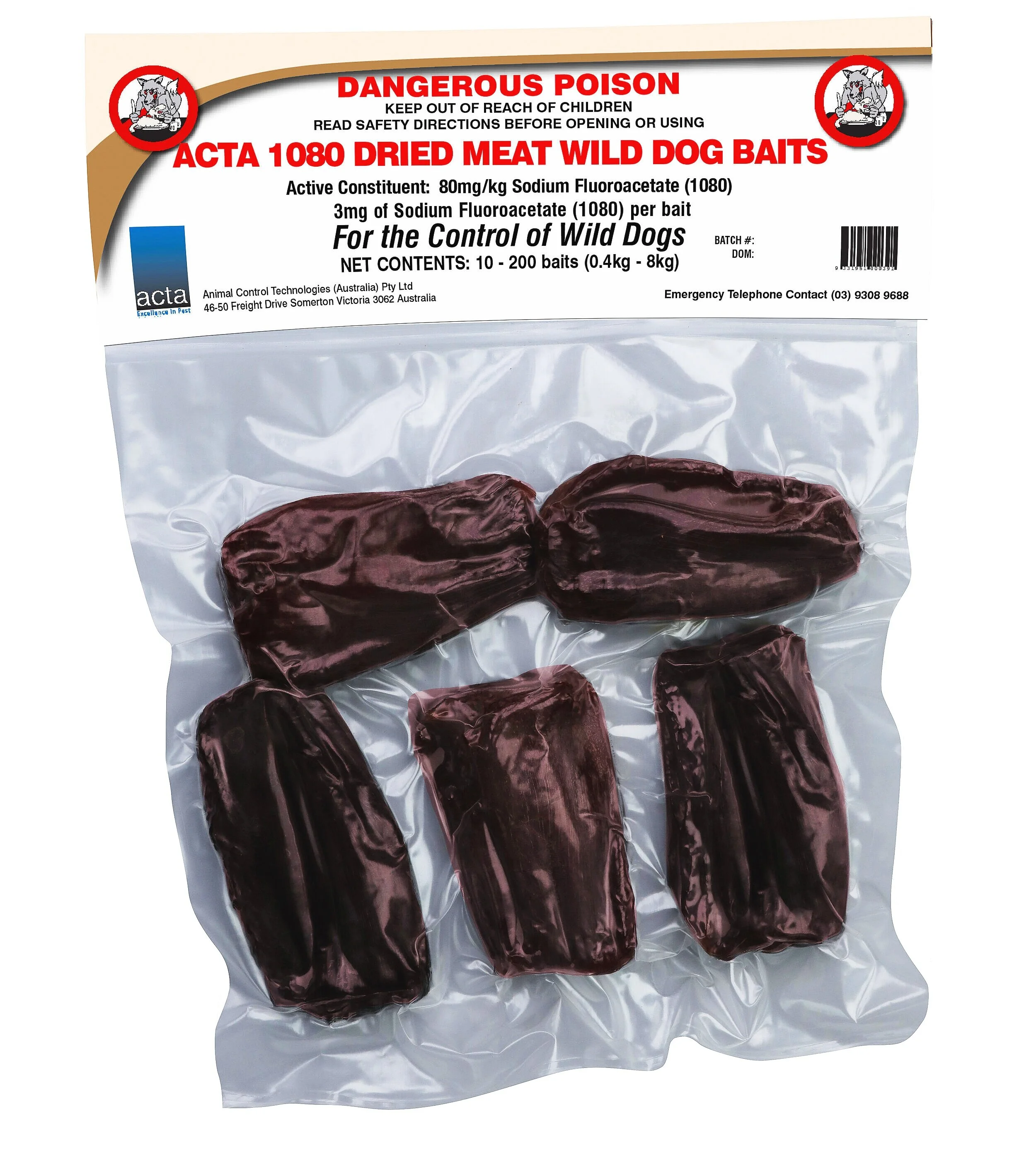 Wild Dog 1080 (6mg) Dried Meat Baits — animal control technologies