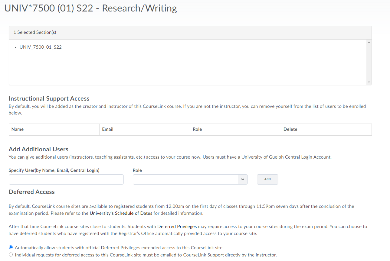 Course Creation Tool — CourseLink Documentation & Support