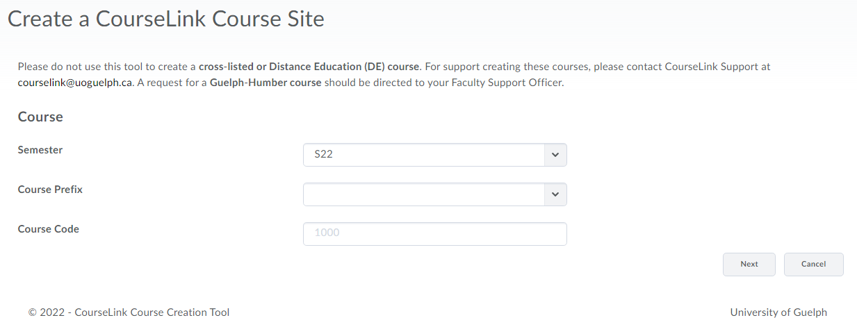 Course Creation Tool — CourseLink Documentation & Support