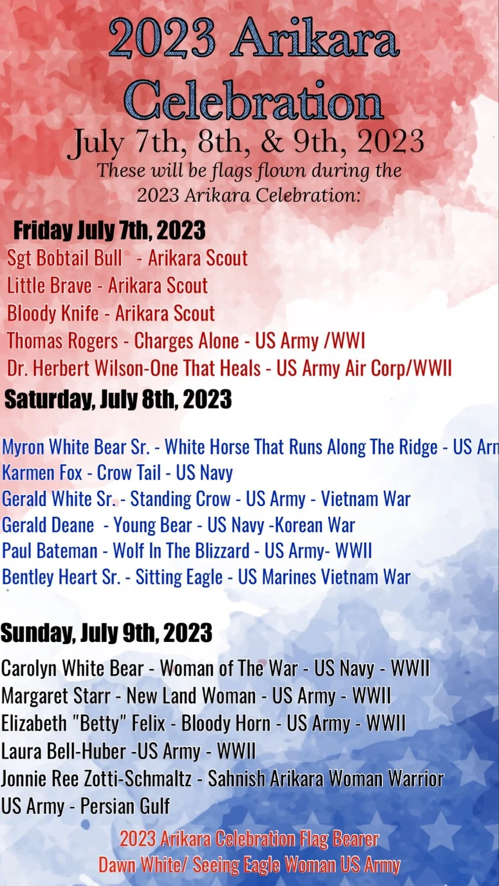 Flag Flown during 2023 Arikara Celebration — MHA Nation