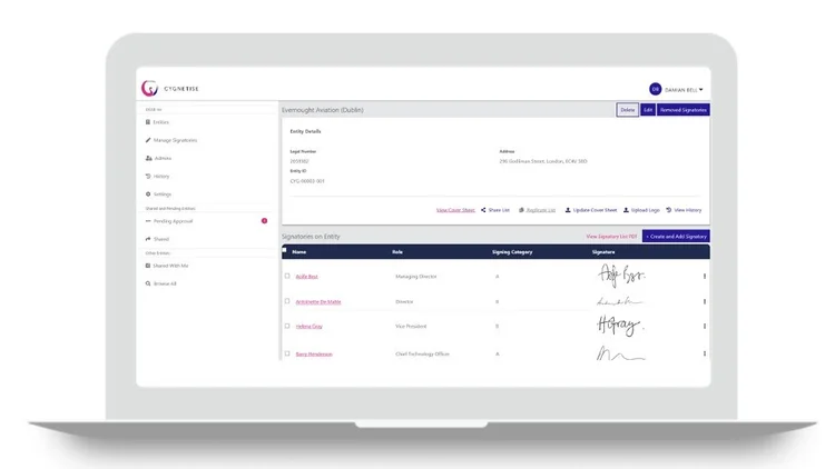 Types of authorized signatories — Cygnetise