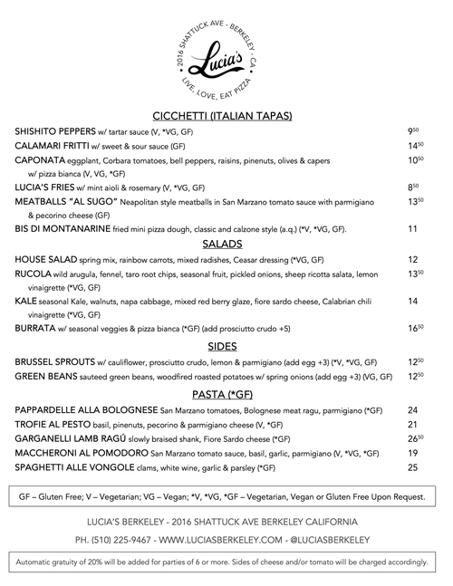 Menu — LUCIA'S BERKELEY