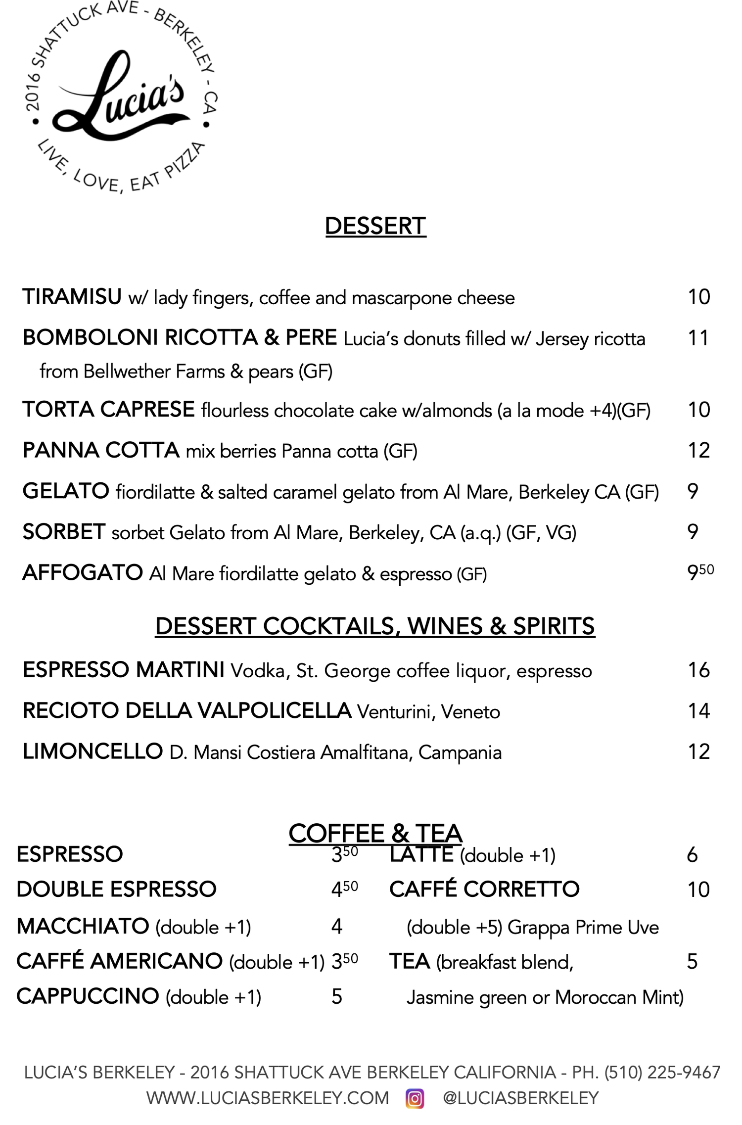 Menu — LUCIA'S BERKELEY
