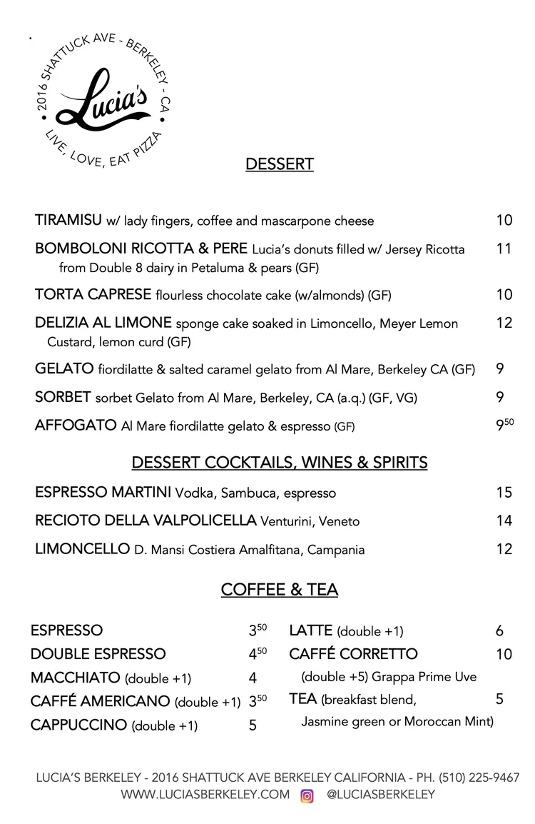 Menu — LUCIA'S BERKELEY