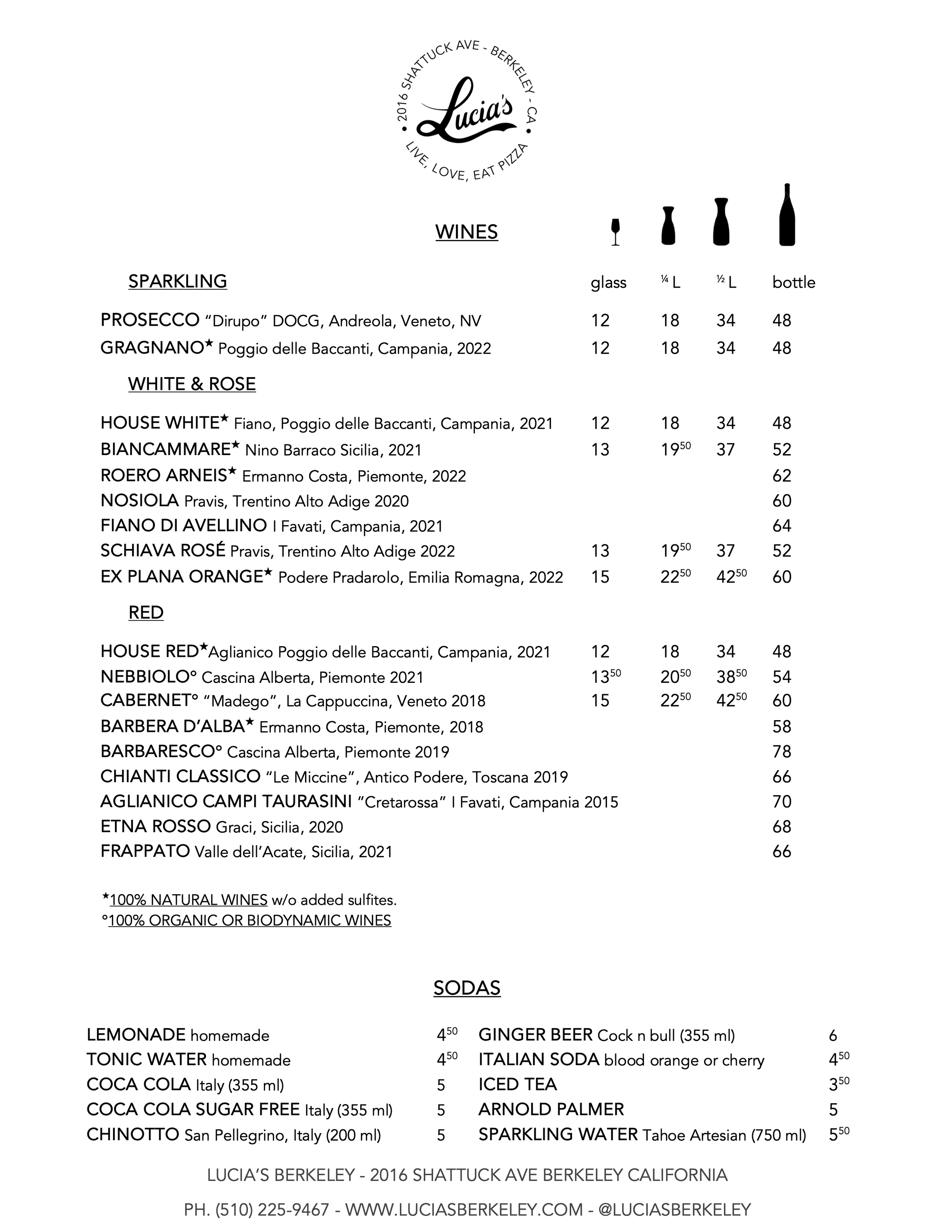 Menu — LUCIA'S BERKELEY