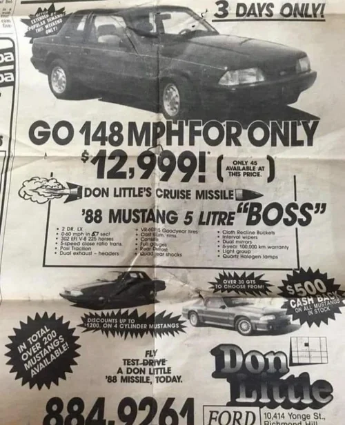 1988 Ford Mustang LX 5.0 "Don Little Ford" Print Ad — StangBangers