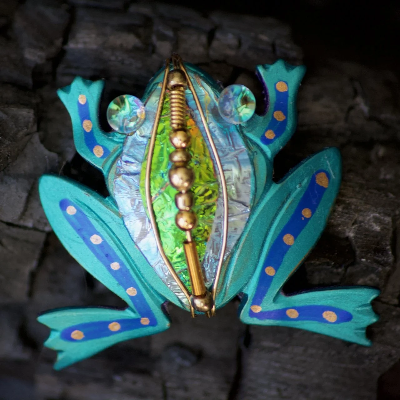 Blue & Purple Iridescent Foiled Metal Frog Brooch — The Butterfly Babe