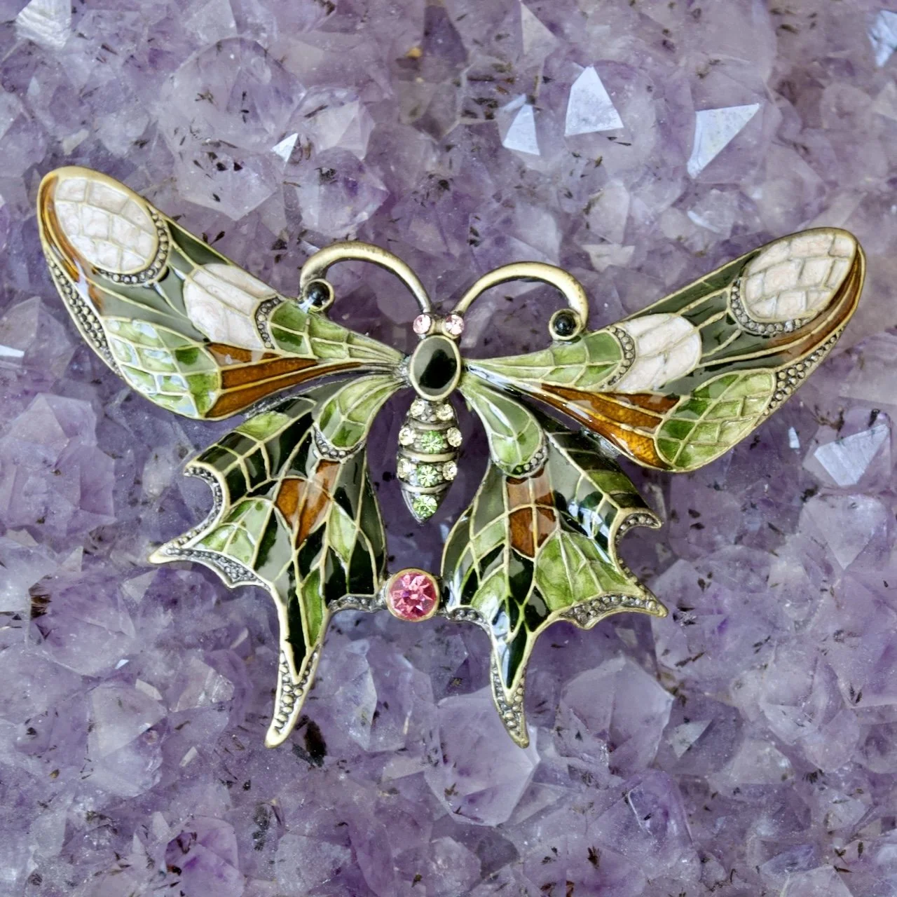 Vintage Five Green Enameled Rhinestone Butterfly Brooch — The Butterfly ...
