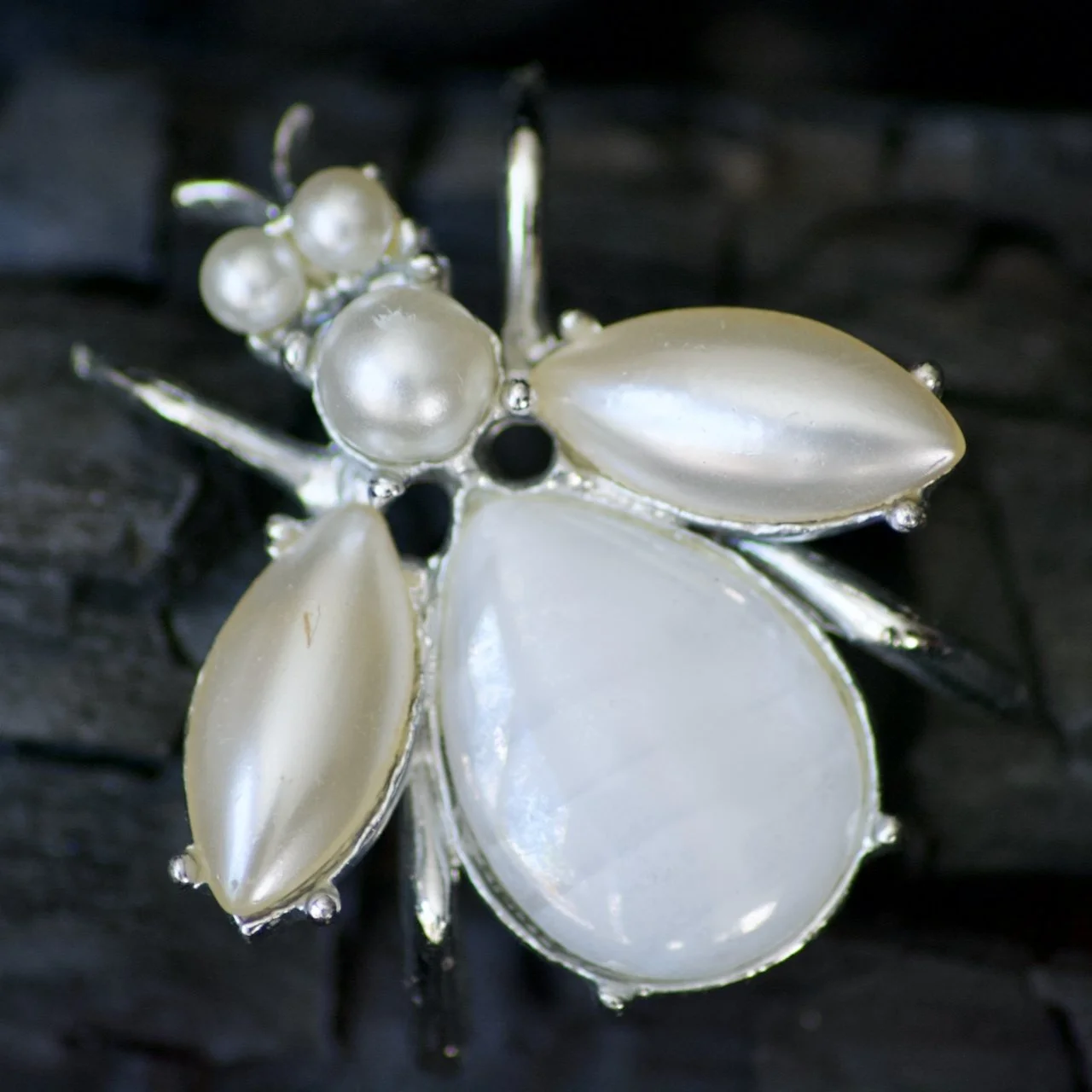 Vintage White Bug Silver Tone Faux Pearl Brooch — The Butterfly Babe