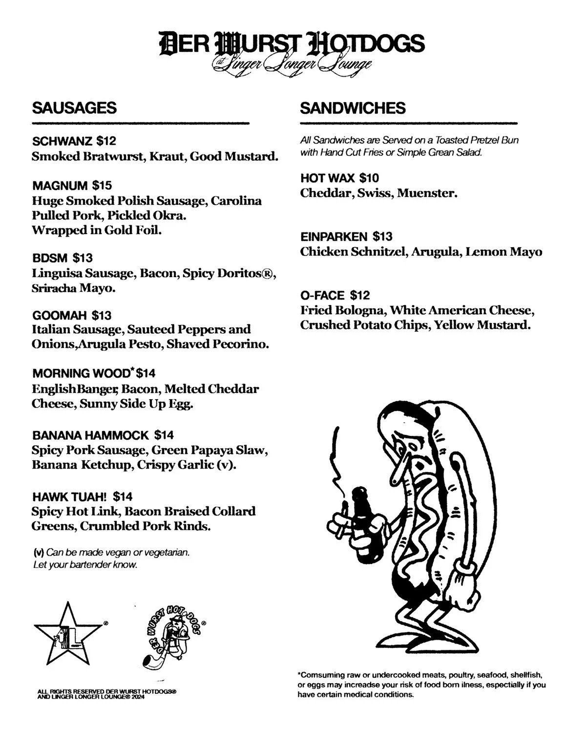 MENU — Der Wurst Hot Dogs