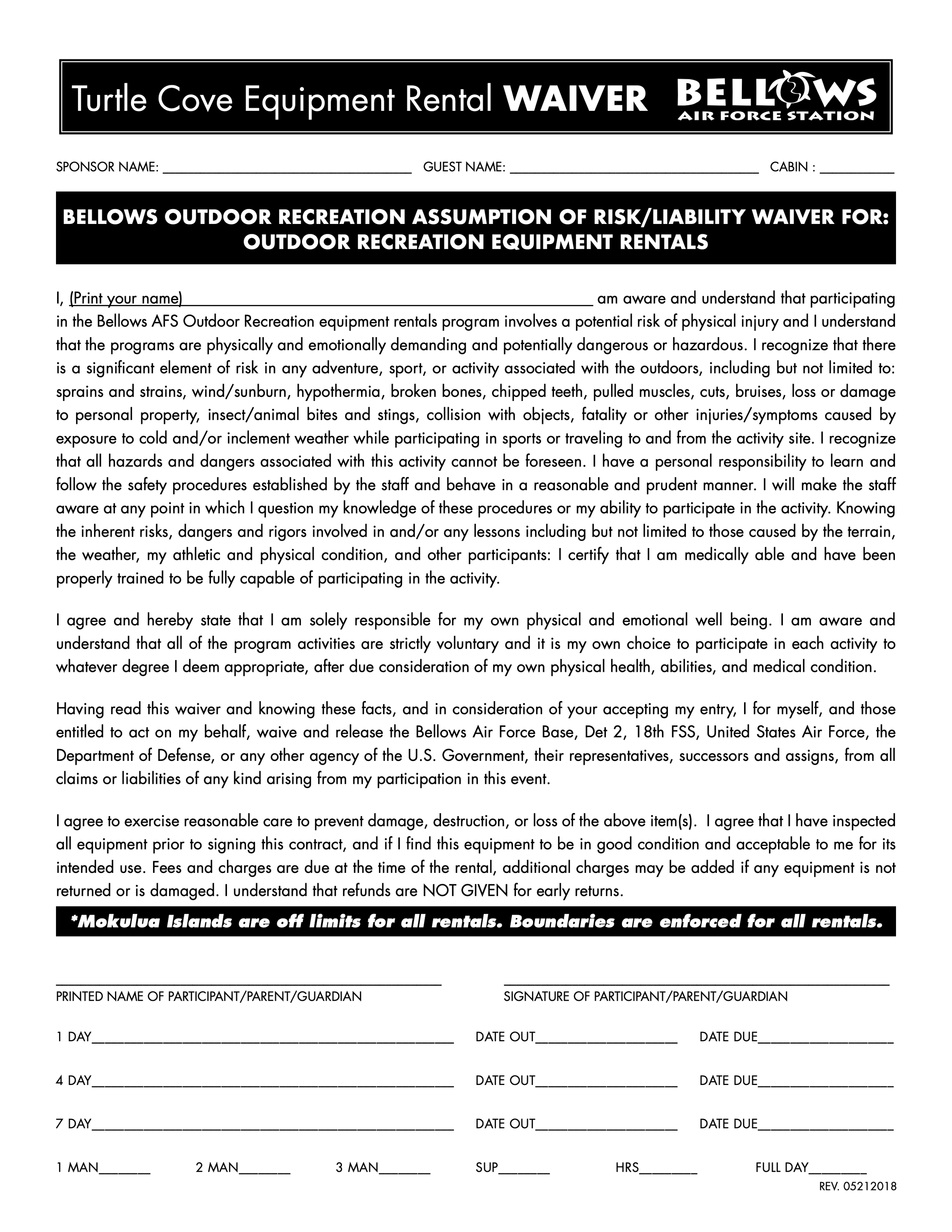 Equipment Rentals — Bellows Air Force Station