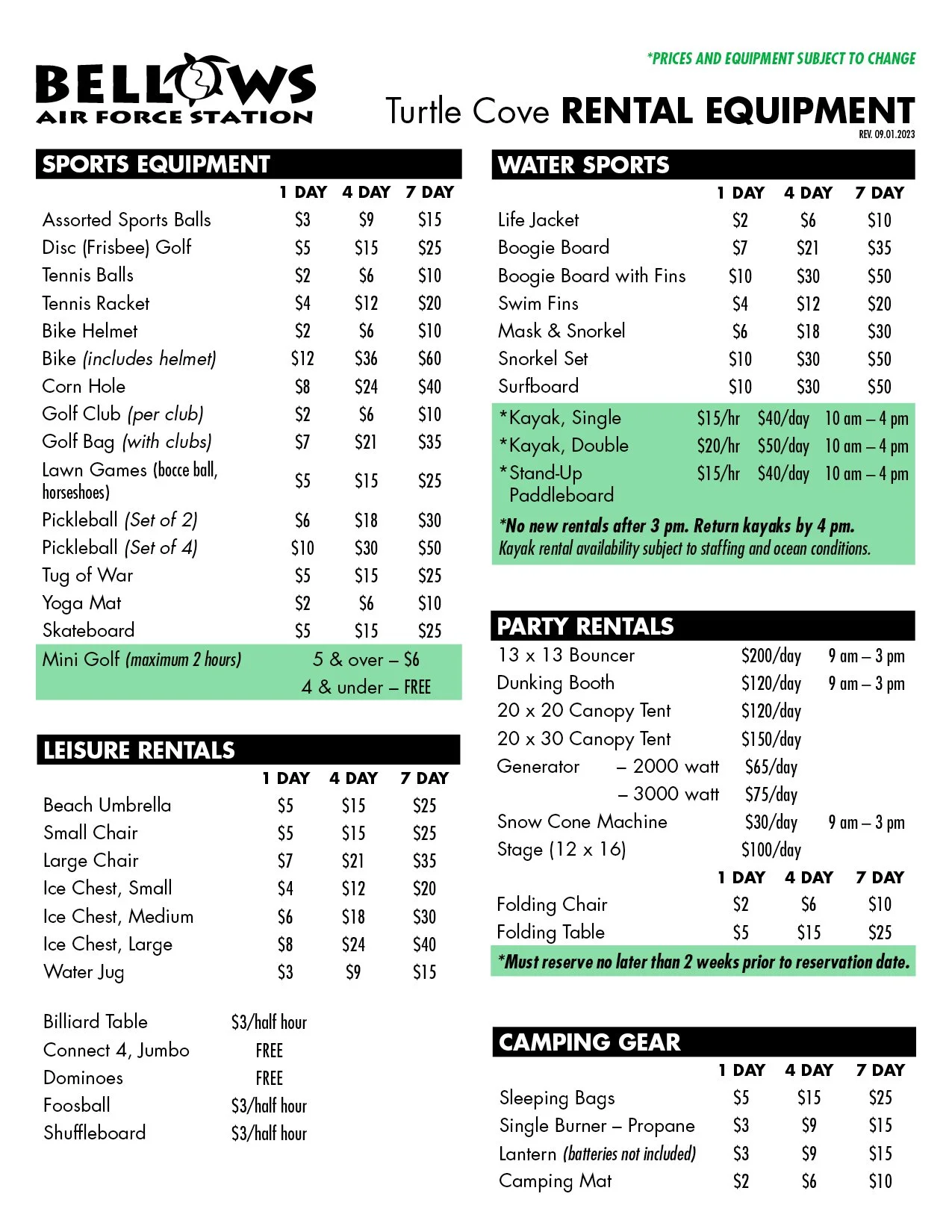 Equipment Rentals — Bellows Air Force Station