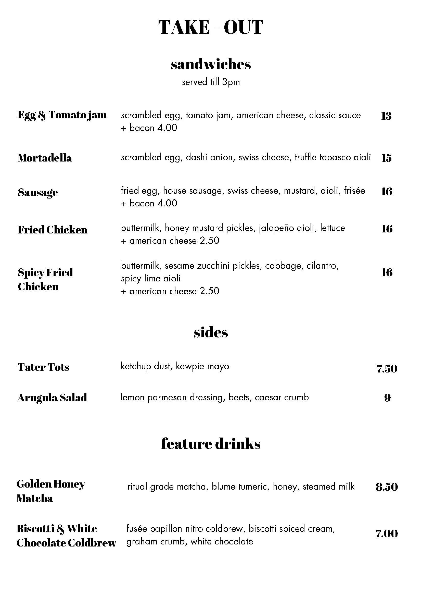 Take Out [ 9am - 3pm ] — Their There