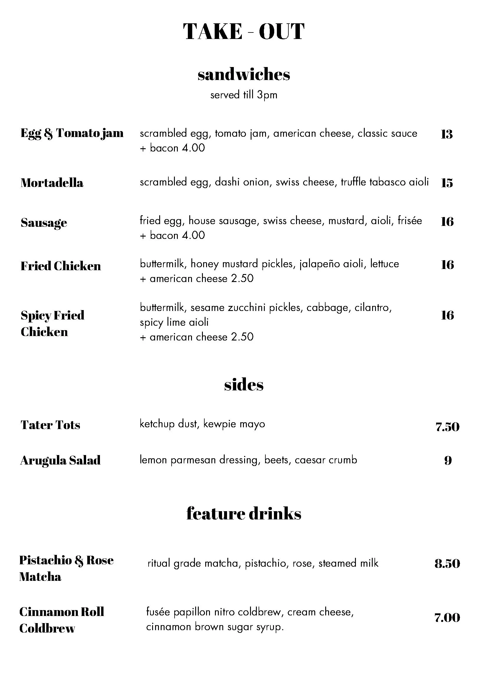 Take Out [ 9am - 3pm ] — Their There