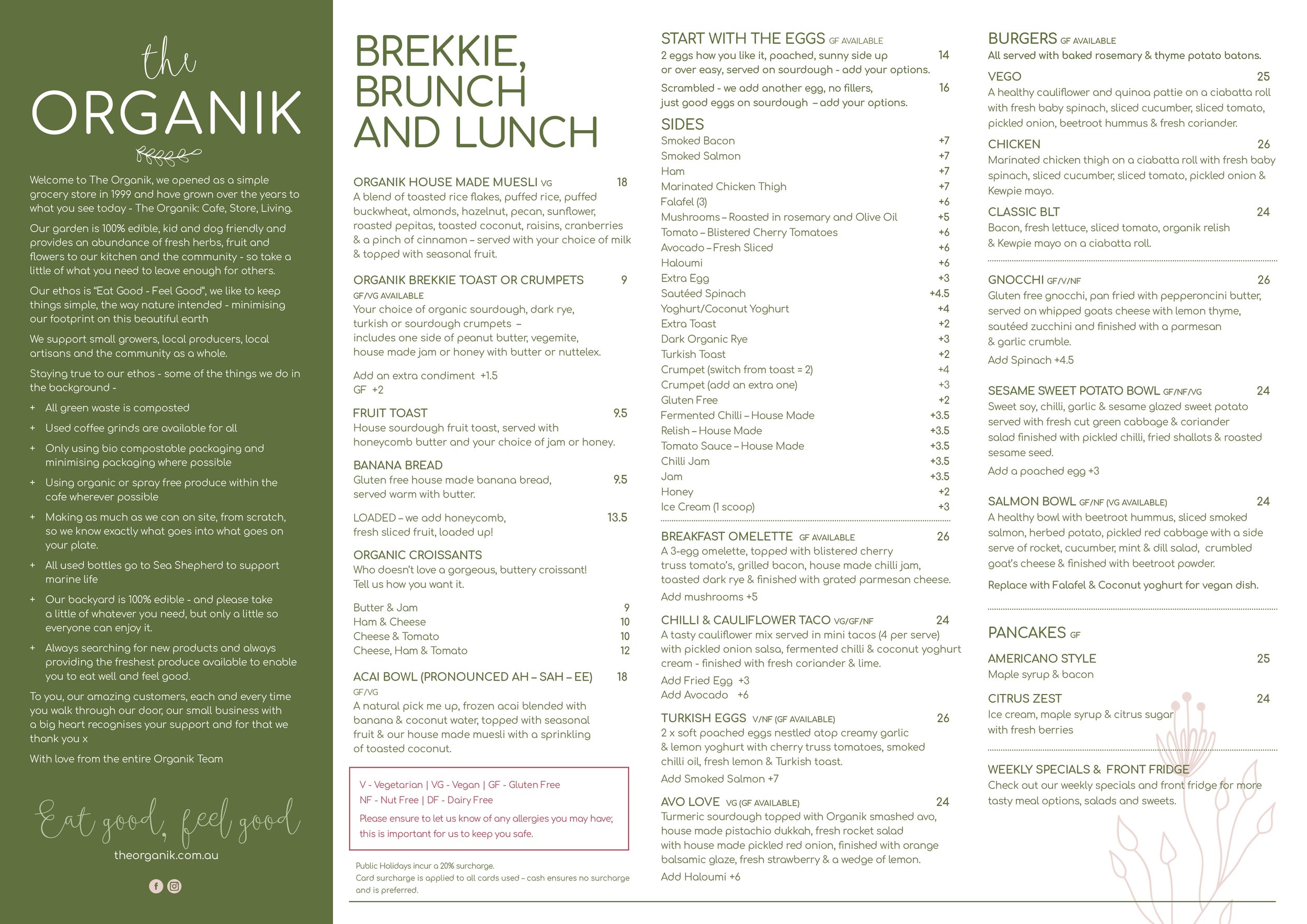 Menu — The Organik Store & Cafe