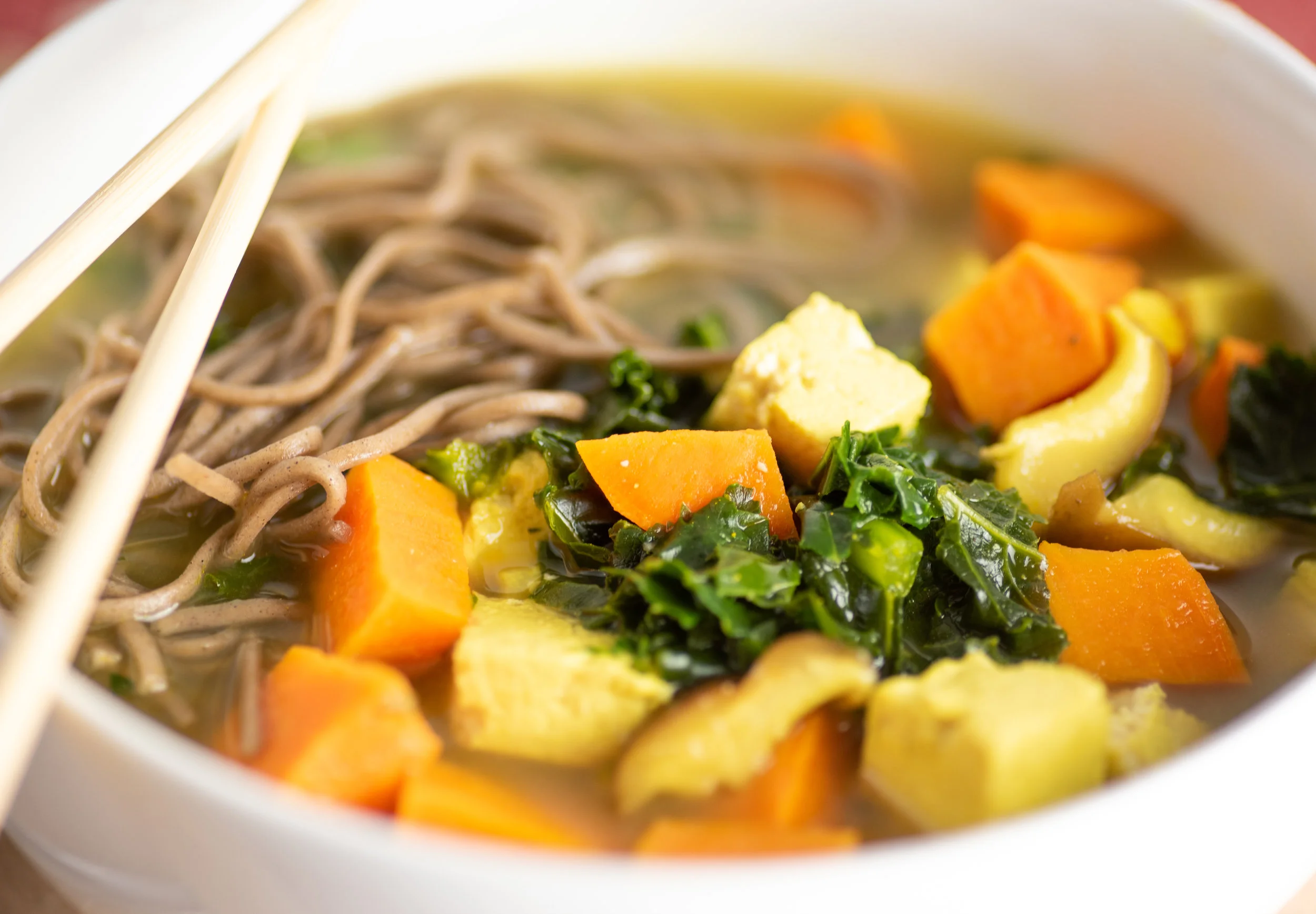 Mighty miso soba soup with turmeric and ginger — Happy Apple Vegan