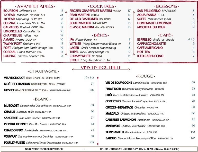 MENU — Slate Bleu Restaurant