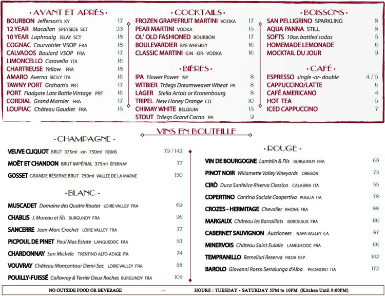 MENU — Slate Bleu Restaurant