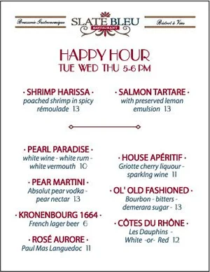 MENU — Slate Bleu Restaurant