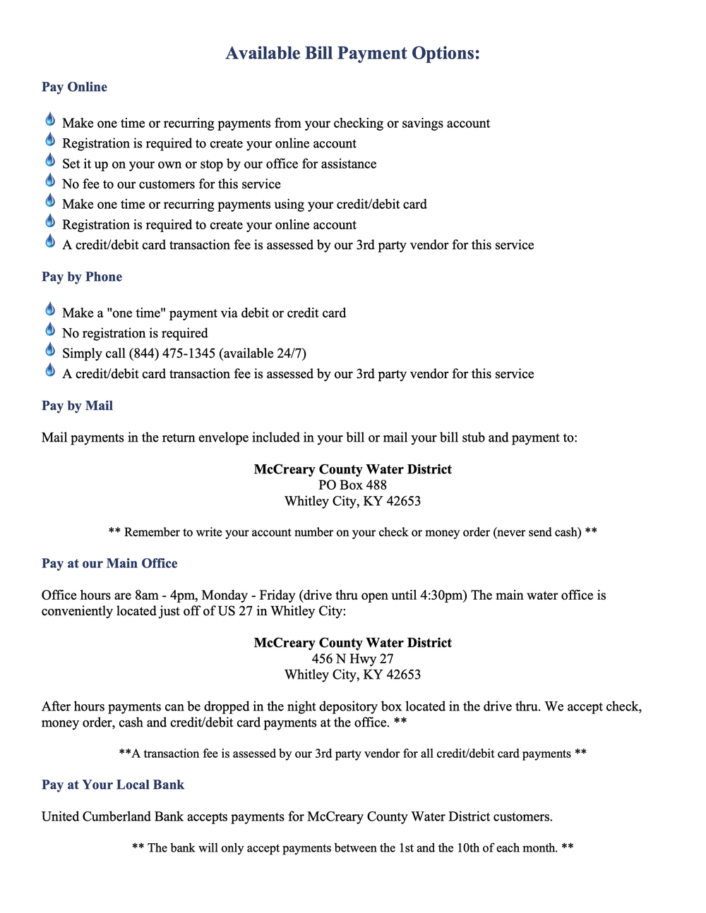 Pay Bill — McCreary County Water District