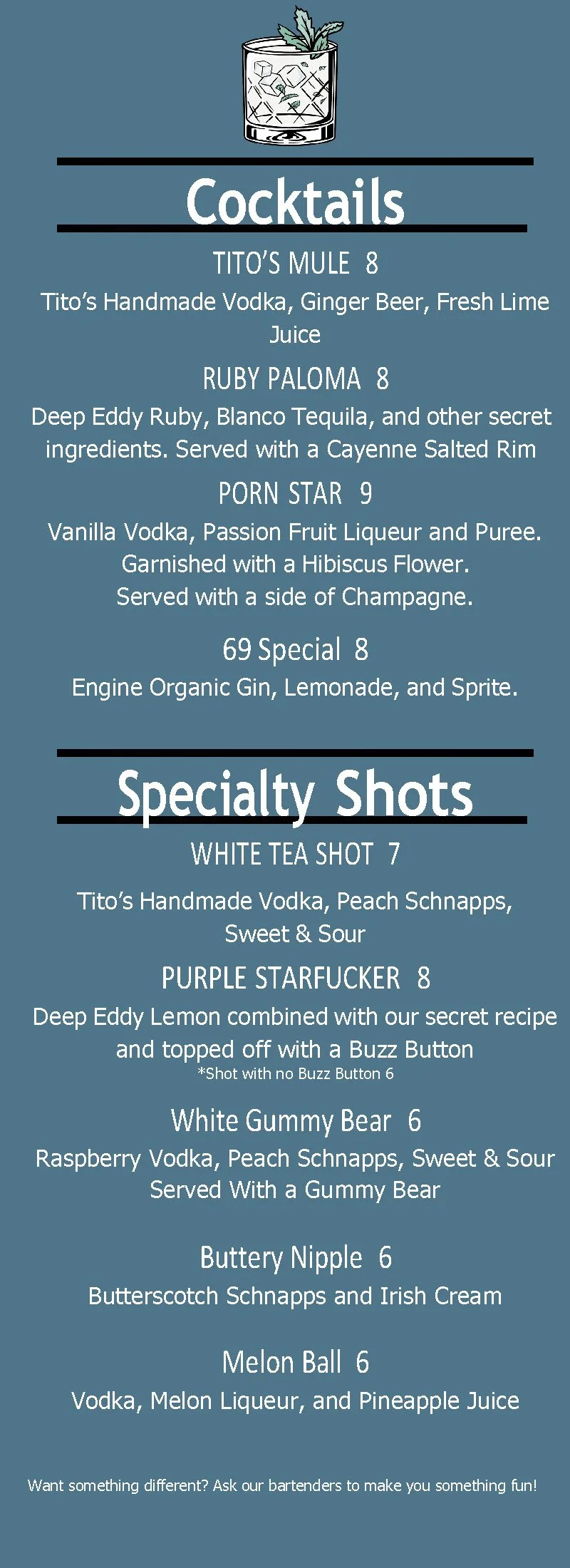 Sidecar Denver Drink Menu — Sidecar Lounge