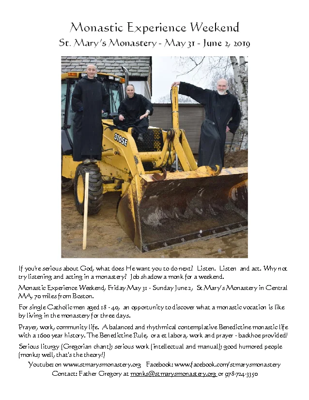 Monastic Experience Weekend, May 31: St Mary's Benedictine Monastery ...