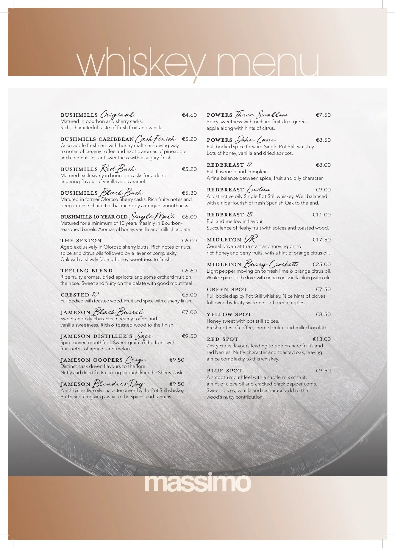 Cocktail, Wine and Prosecco Menu — Massimo