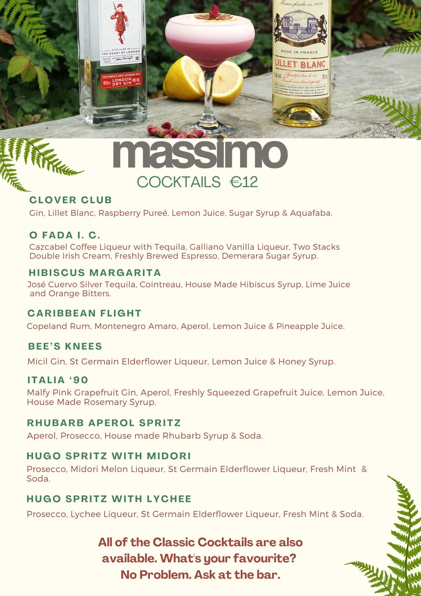 Cocktail, Wine and Prosecco Menu — Massimo