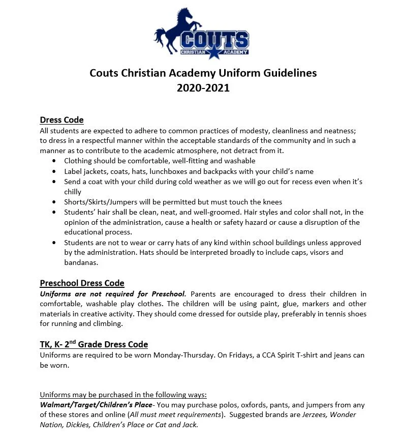 Uniforms — Couts Christian Academy