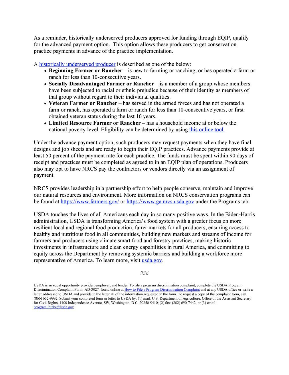 USDA News Release October 3, 2022 — Square O Consulting