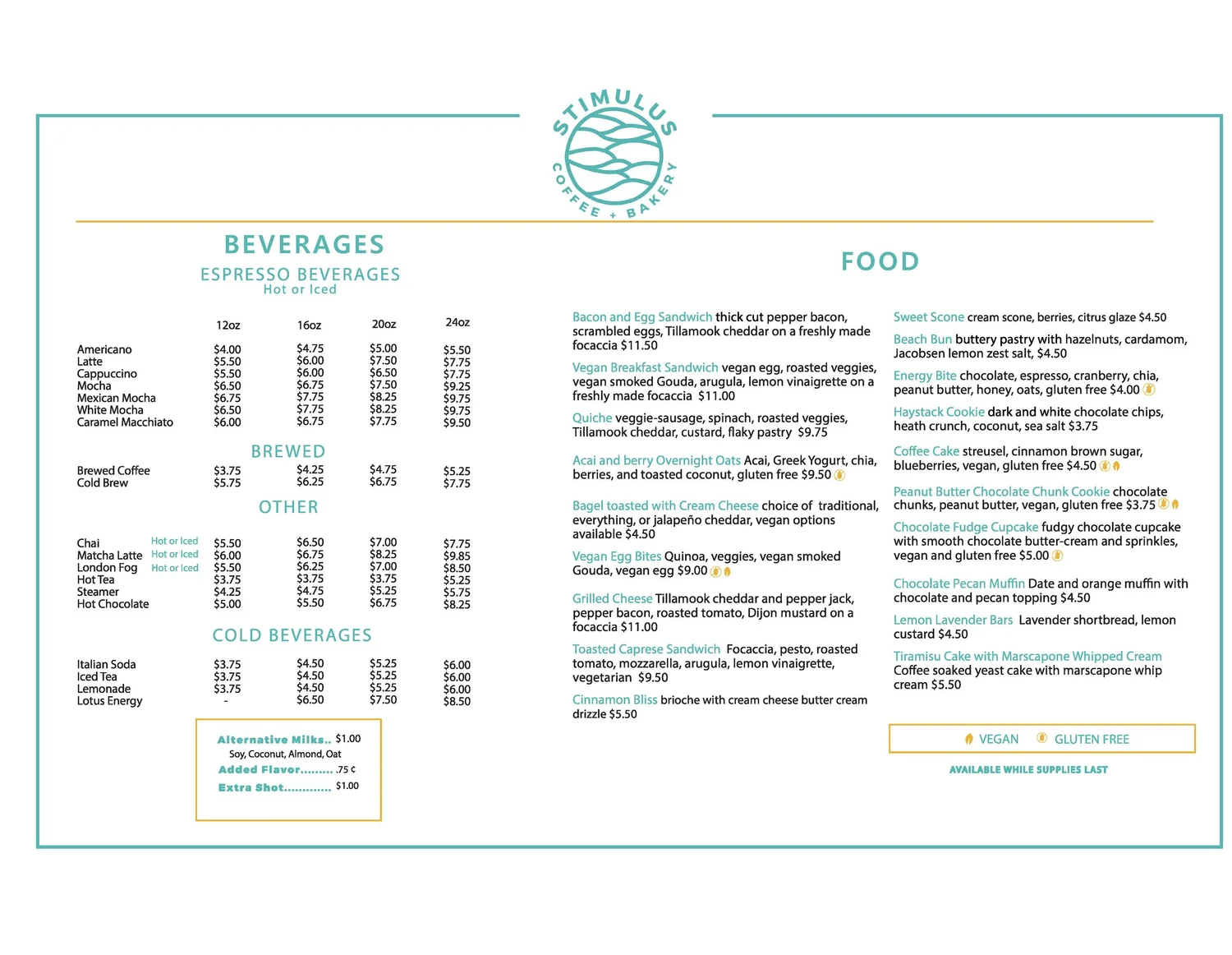 Menu — Stimulus Coffee + Bakery
