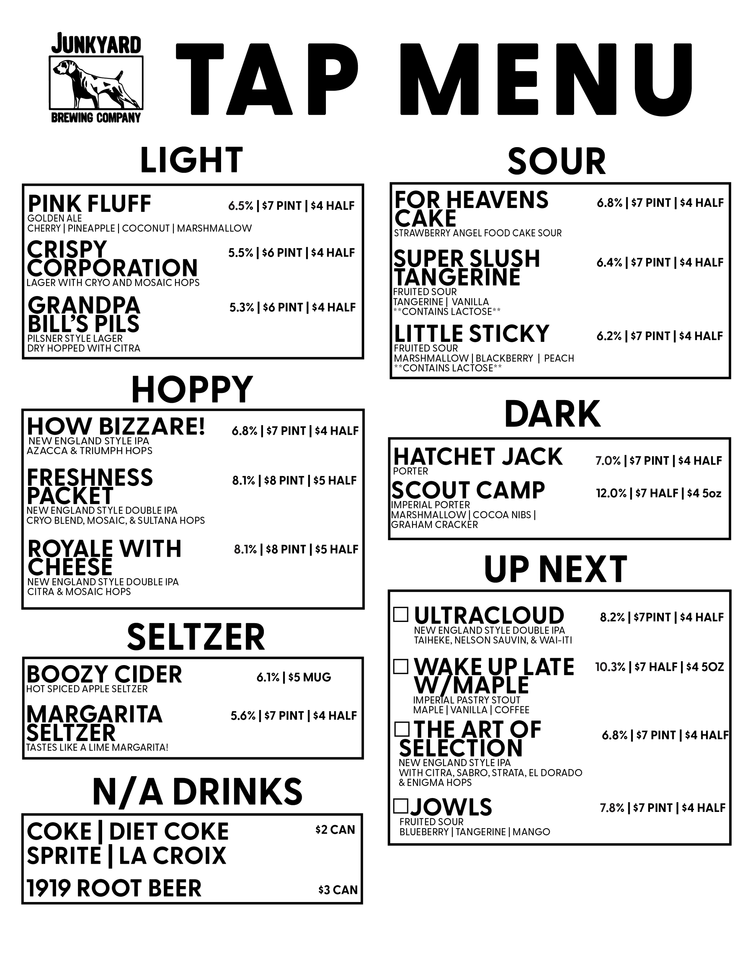 Beer Menu — Junkyard Brewing Company | Small craft brewery in Moorhead, MN