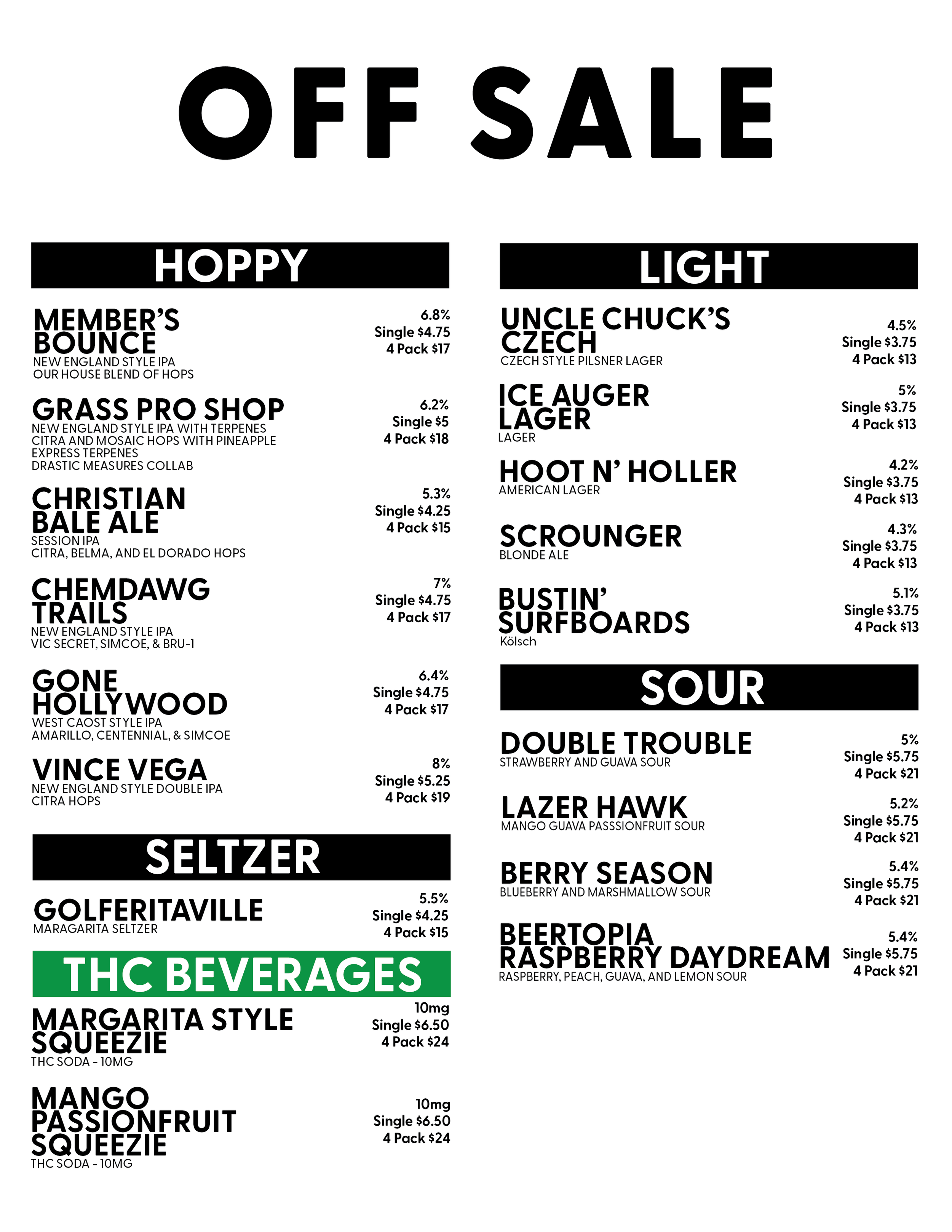 Menus — Junkyard Brewing Company | Small craft brewery in Moorhead, MN