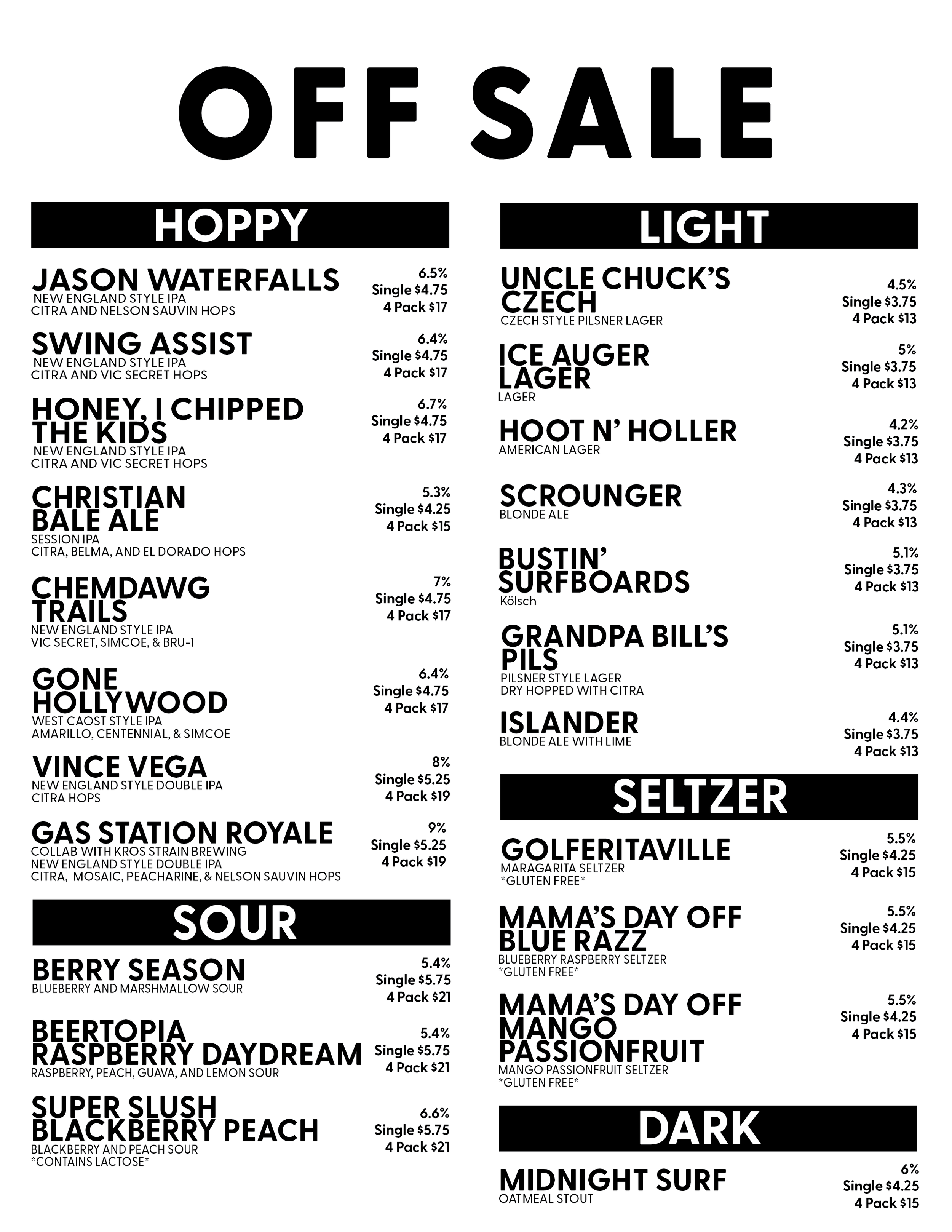 Menus — Junkyard Brewing Company | Small craft brewery in Moorhead, MN
