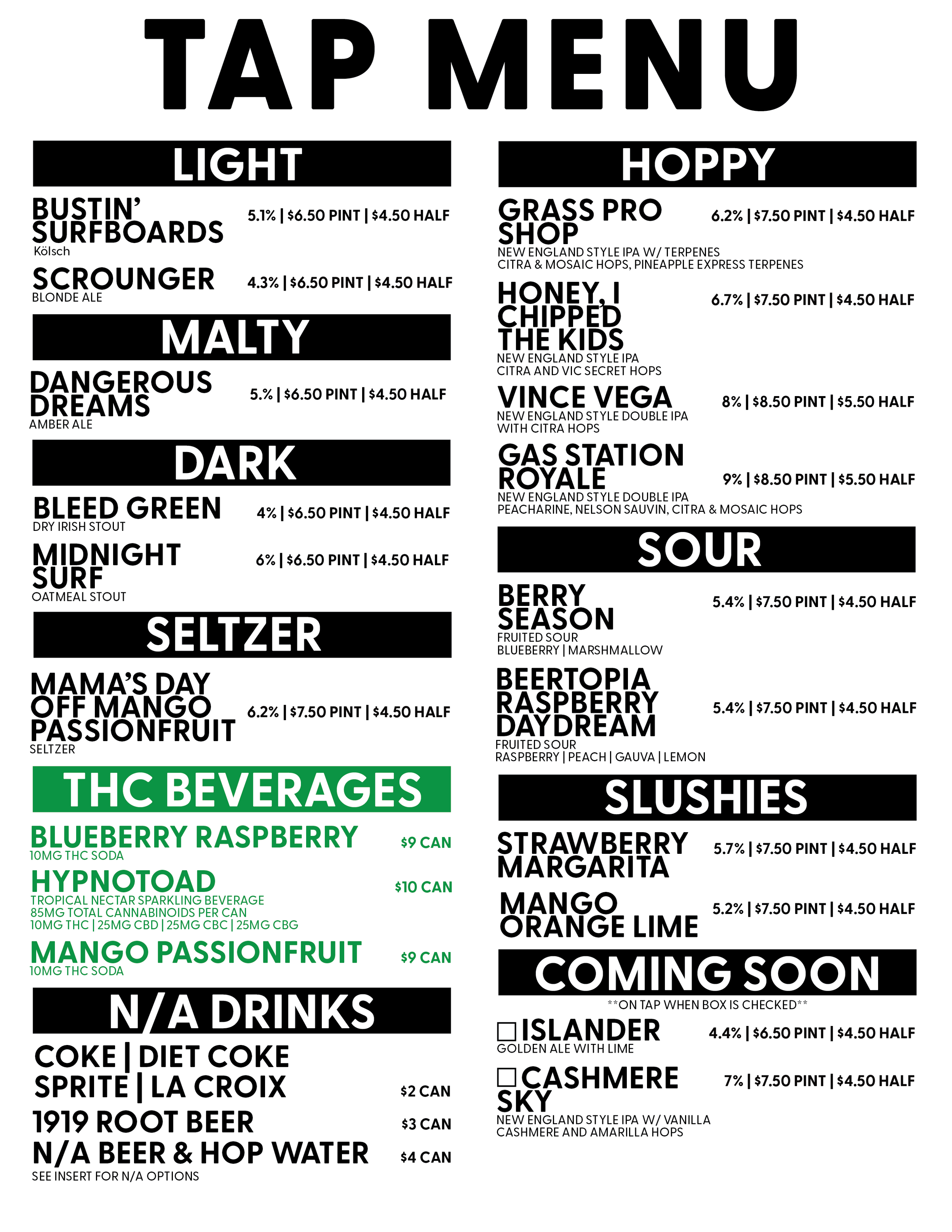 Menus — Junkyard Brewing Company | Small craft brewery in Moorhead, MN