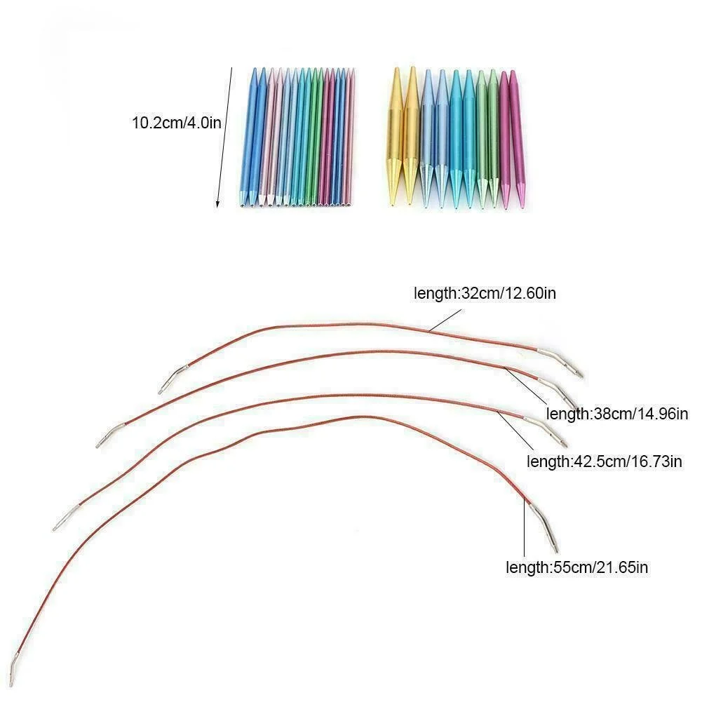 INTERCHANGEABLE - KNITTING NEEDLE SET - METAL - iNCLUDES 13 NEEDLE ...