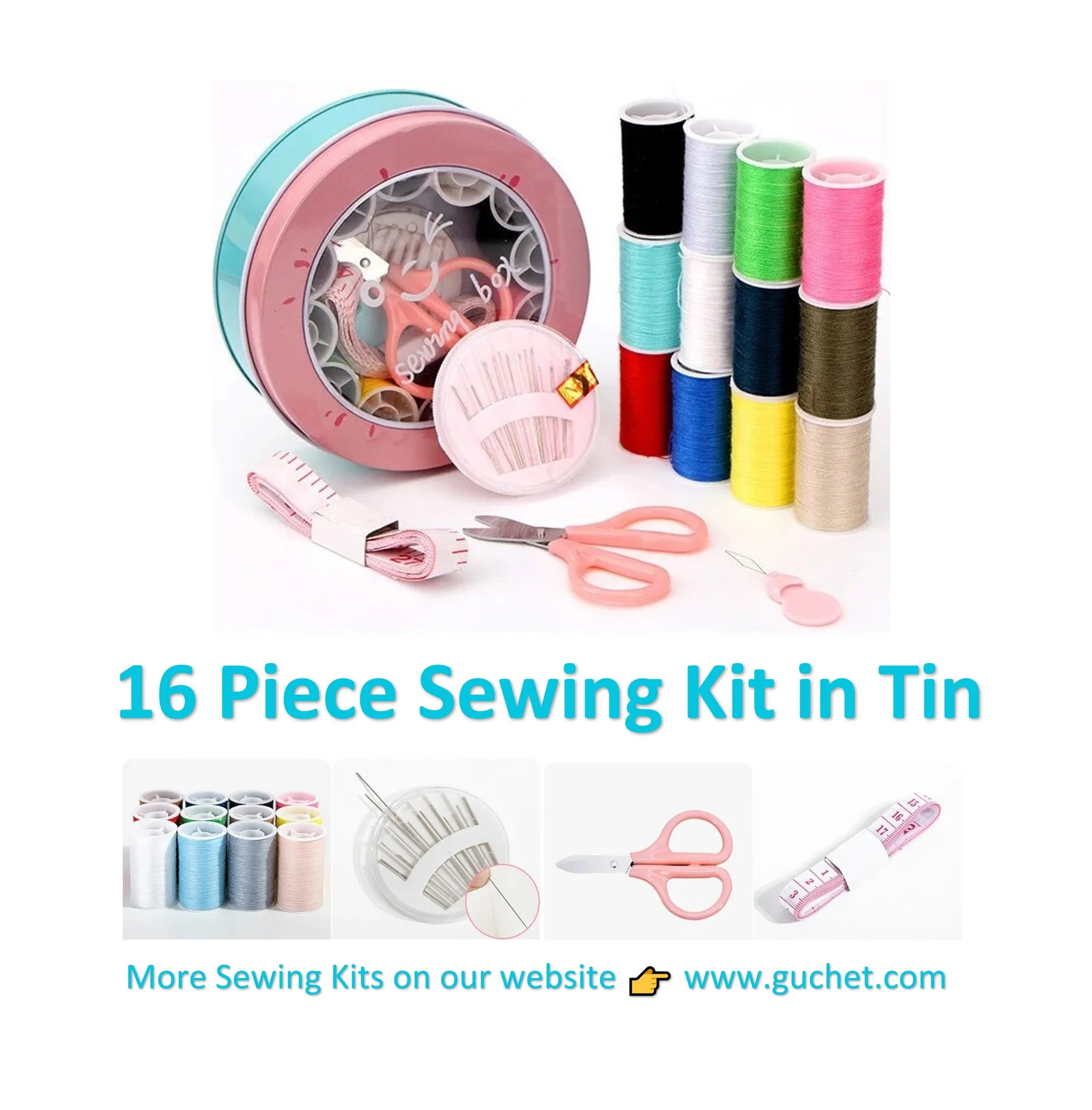 SEWING KIT - IN PLASTIC CASE - 22 PIECE SET — GuChet.com