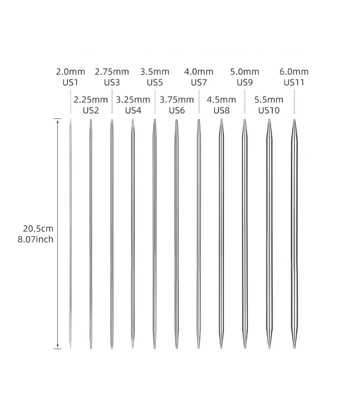 DOUBLE POINTED NEEDLE SET – 8” LONG - BAMBOO - 55 PIECES — GuChet.com