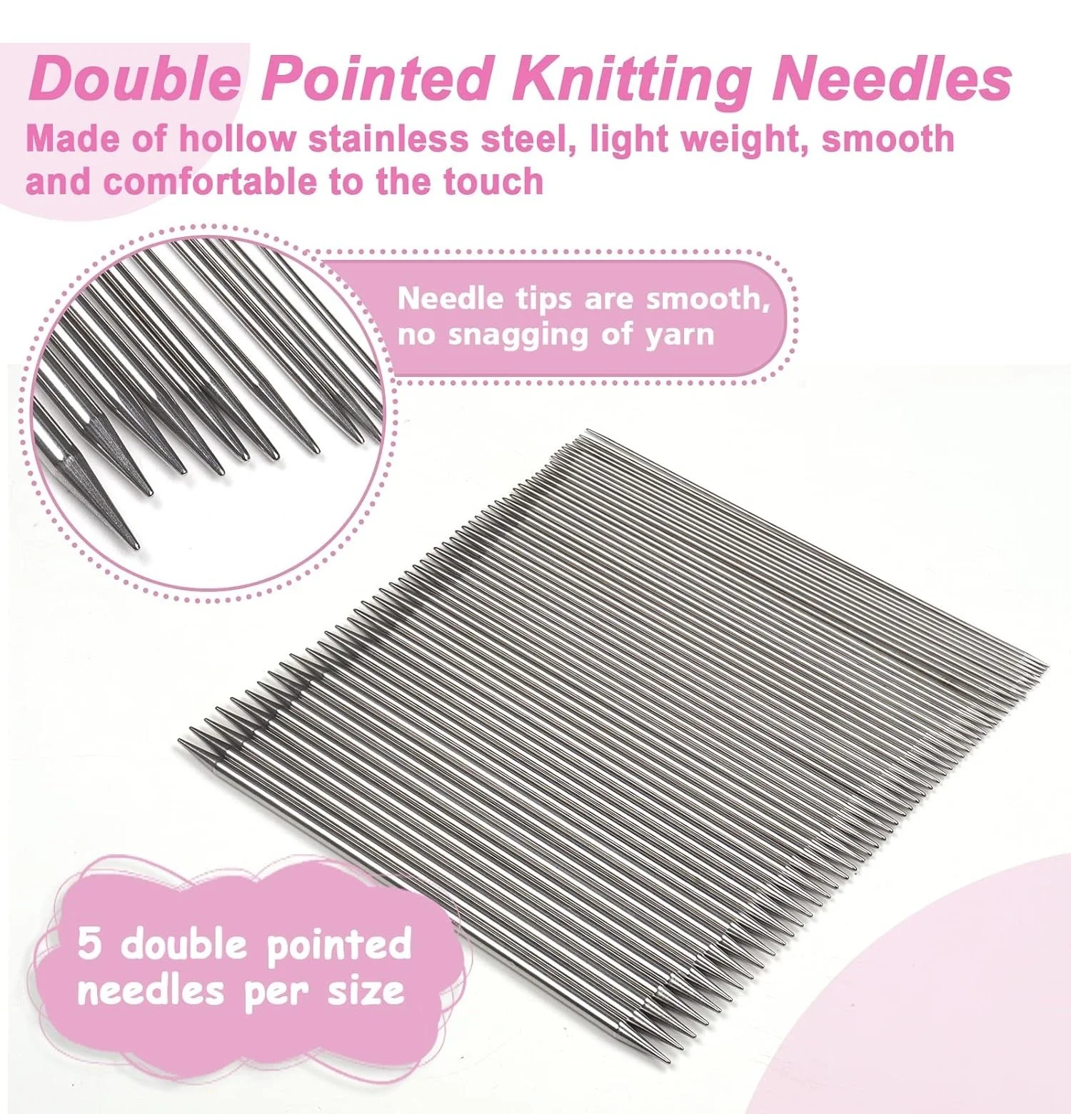 DOUBLE POINTED NEEDLE SET – 8” LONG - BAMBOO - 55 PIECES — GuChet.com