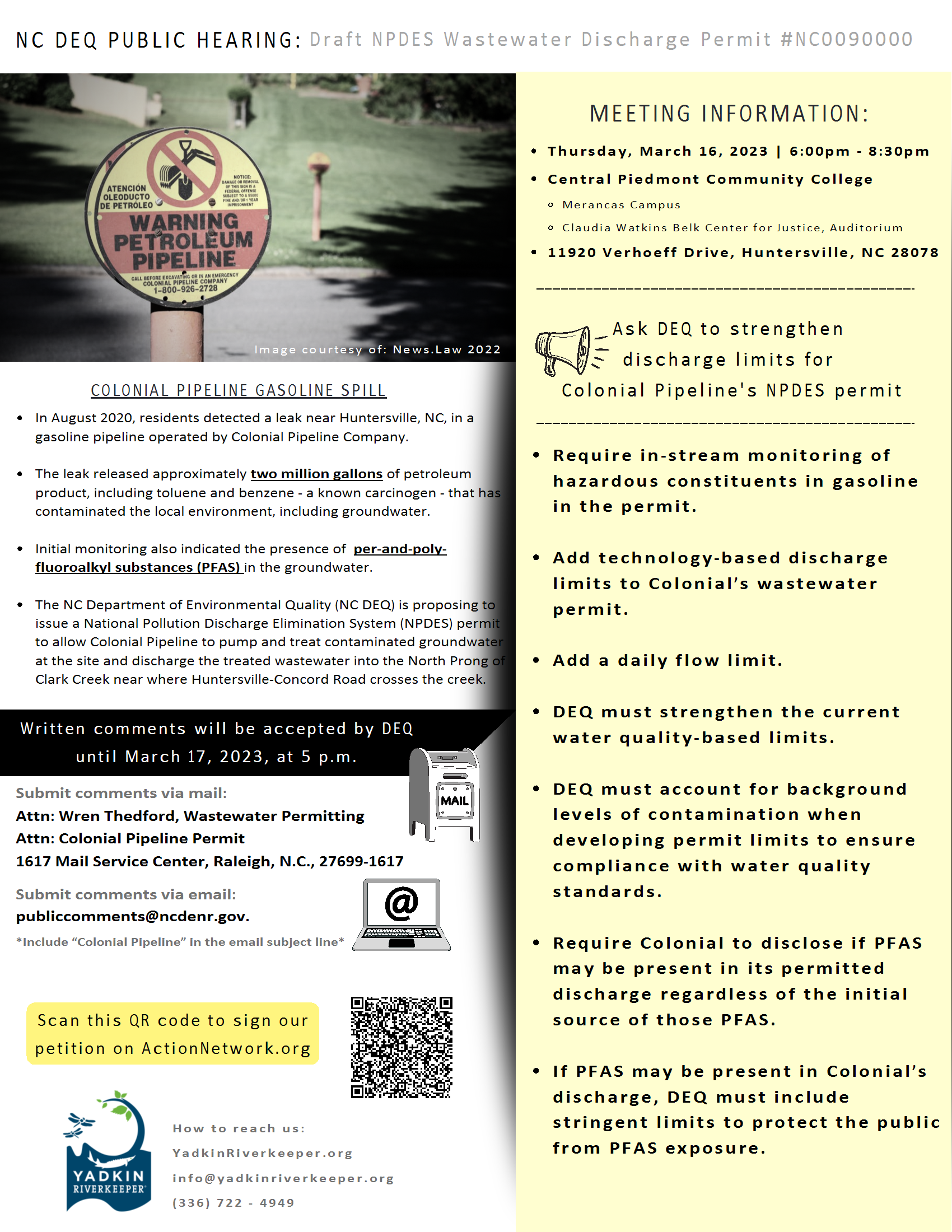 DEQ to Hold Public Hearing on Colonial Pipeline Wastewater Discharge ...