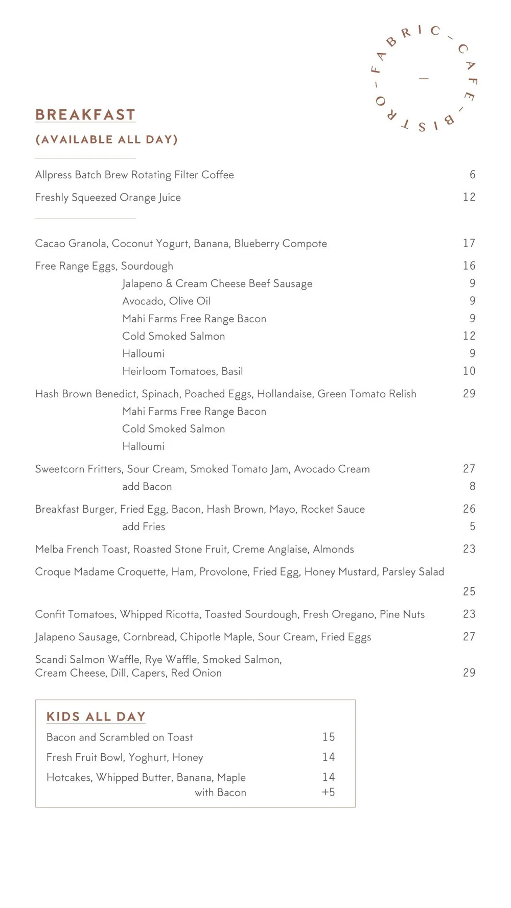 All Day | Dine Anytime — Reserve Today — FABRIC
