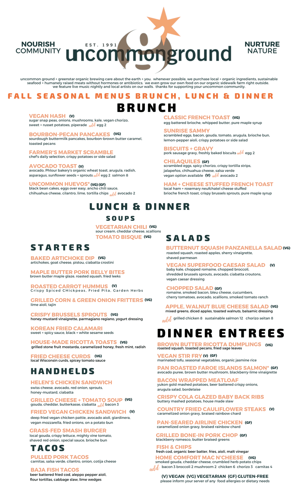 Menus — Uncommon Ground
