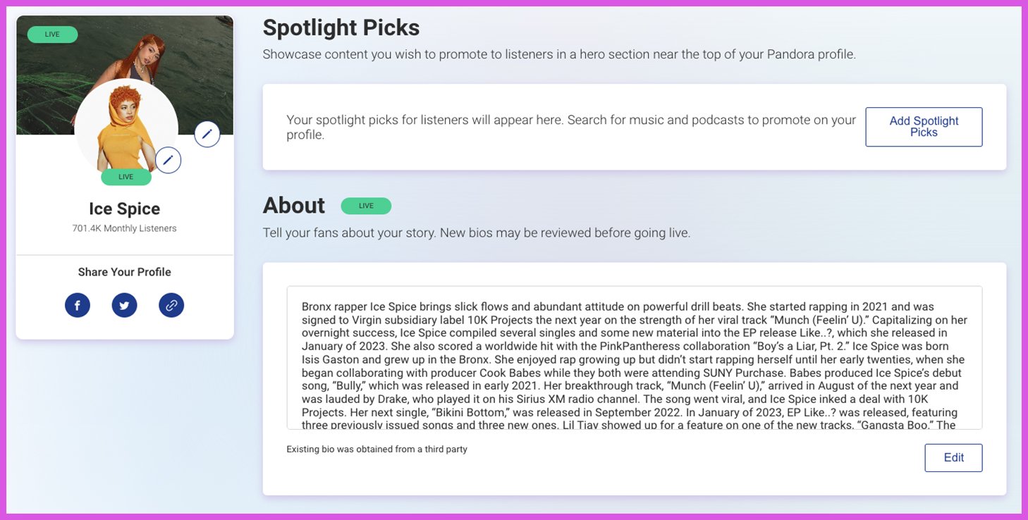 Powerful Customization Features for Pandora Artist Profiles in AMP ...