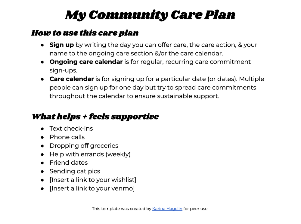 Community care plan template — Karina Hagelin