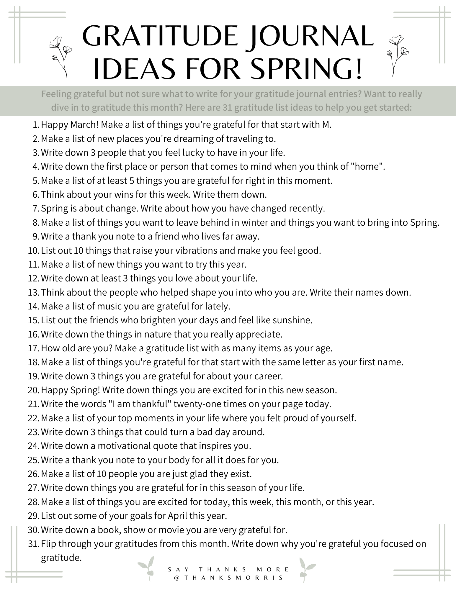Spring Gratitude Journal Prompts (March 2023) — thanks morris
