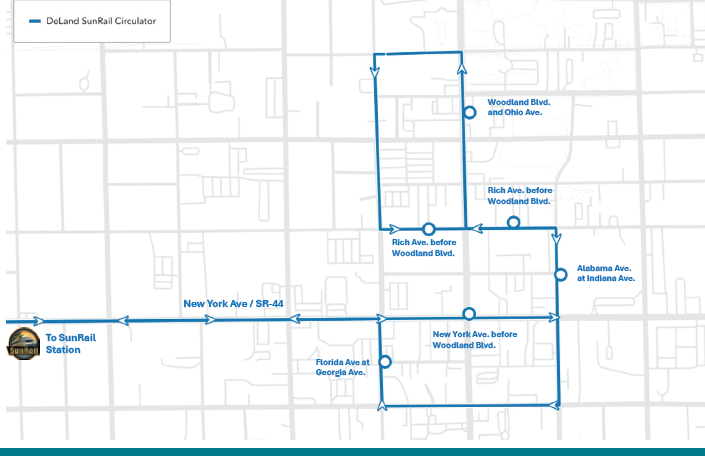 Get from DeLand SunRail to Downtown DeLand