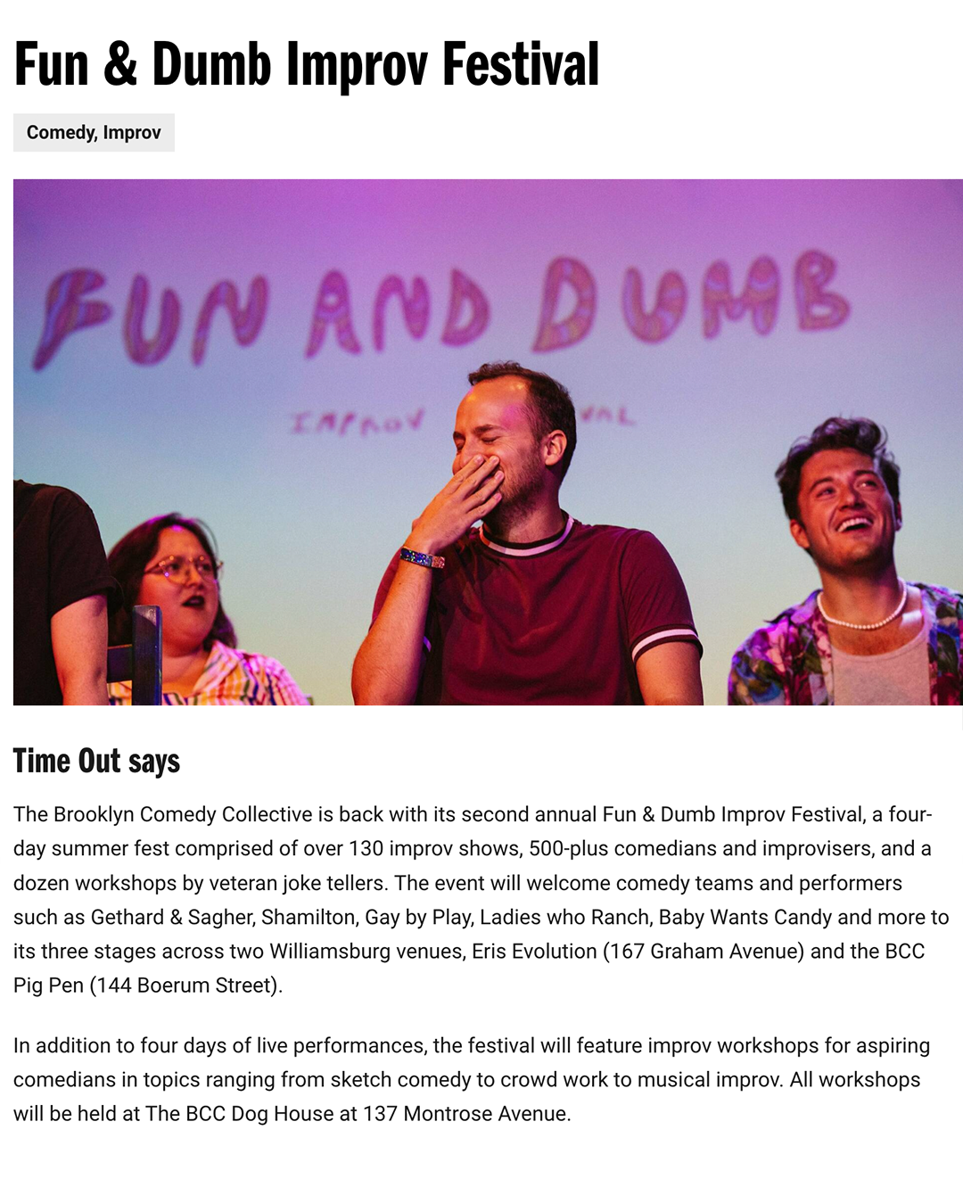 Fun & Dumb Improv Festival — Brooklyn Comedy Collective (BCC)