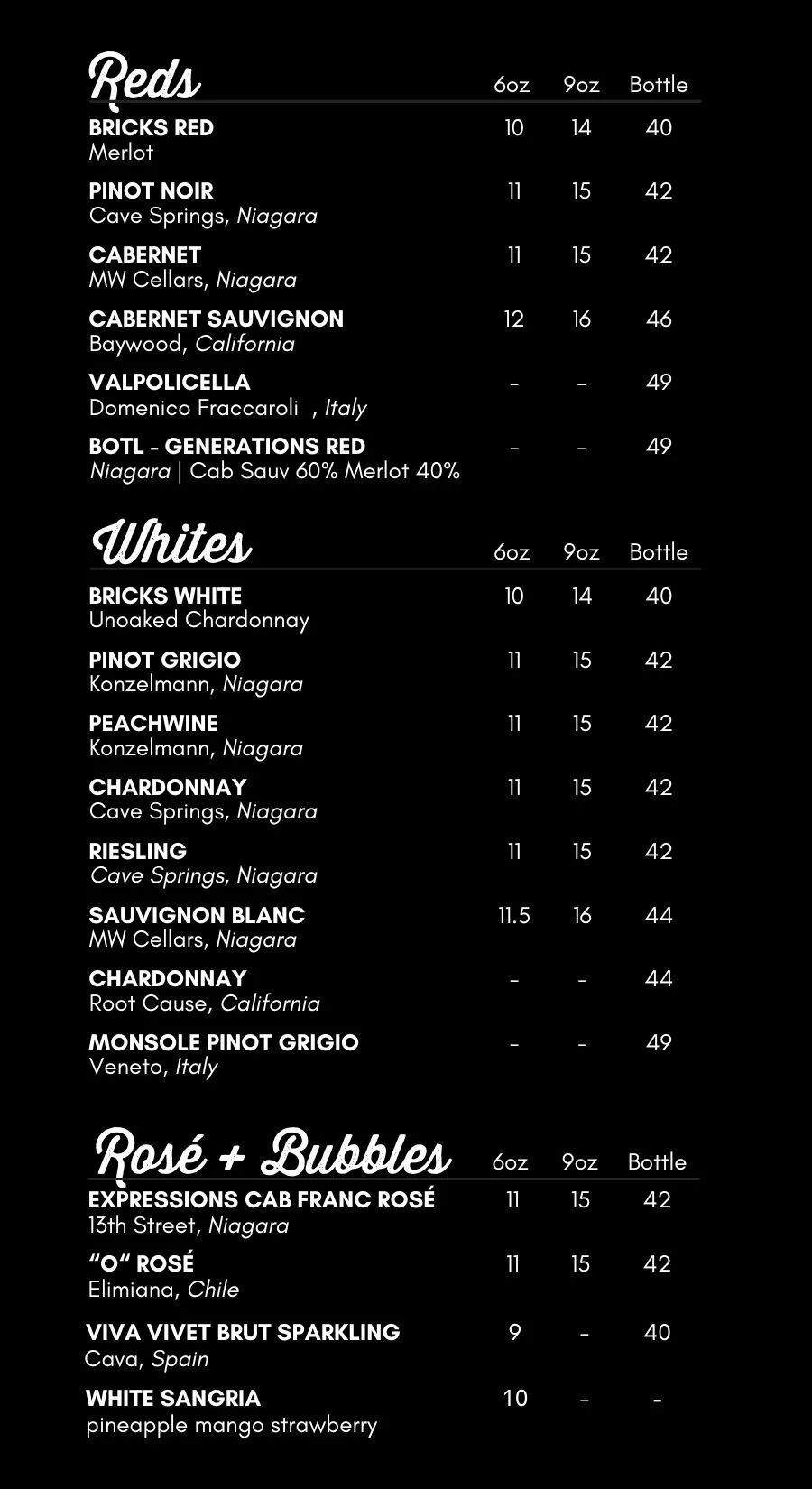 Menus — Bricks & Barley